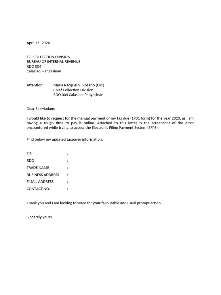 Manual Tax Return Filing Request | PDF