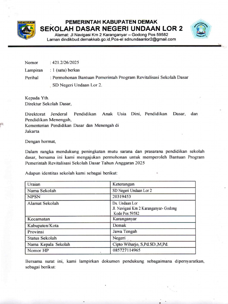 Surat Permohonan Bantuan_SDN Undaan Lor 2 | PDF