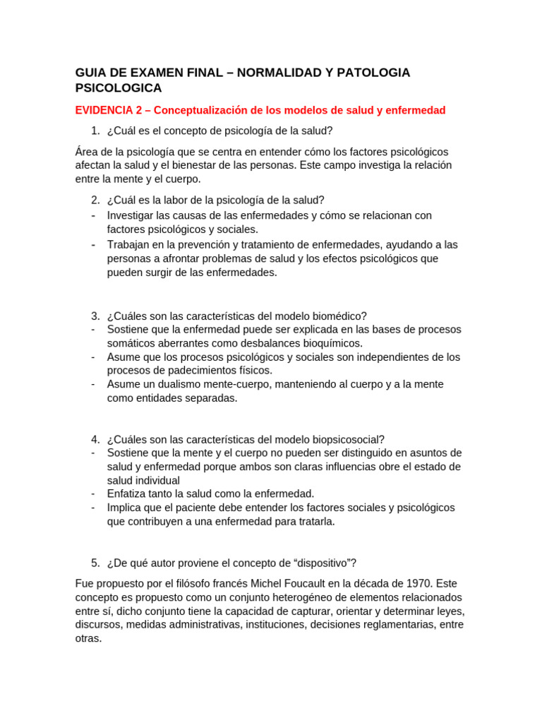 GUIA DE EXAMEN - Ev2 | PDF | Comportamiento | Mente