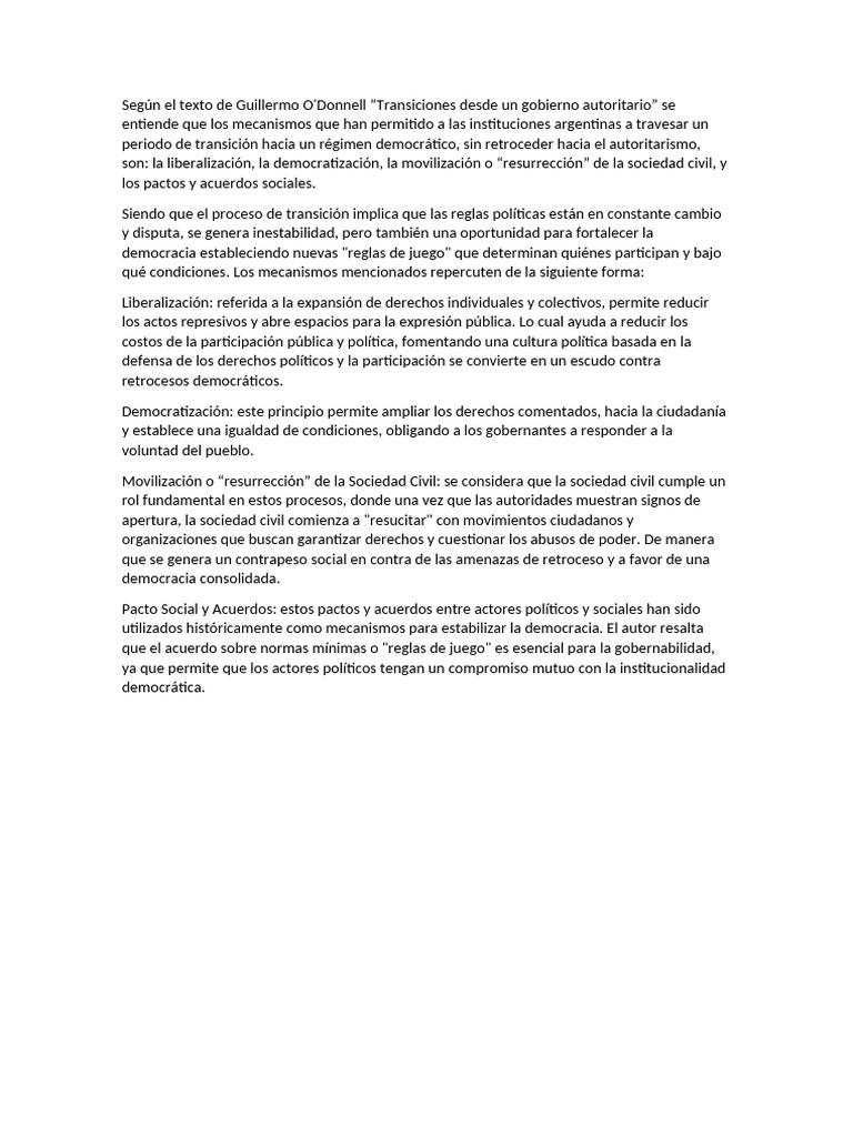 Transicion Democratica Segun O'Donnell | PDF
