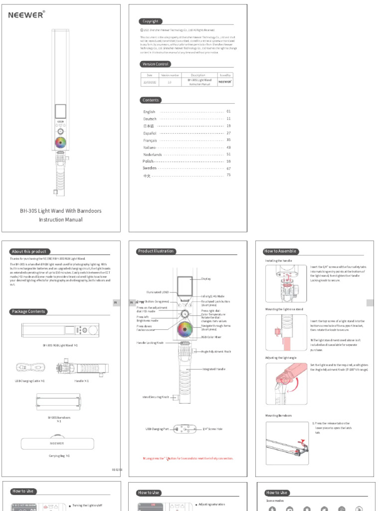 NEEWER BH-30S RGB Light Wand Guide | PDF | Electromagnetic Interference ...