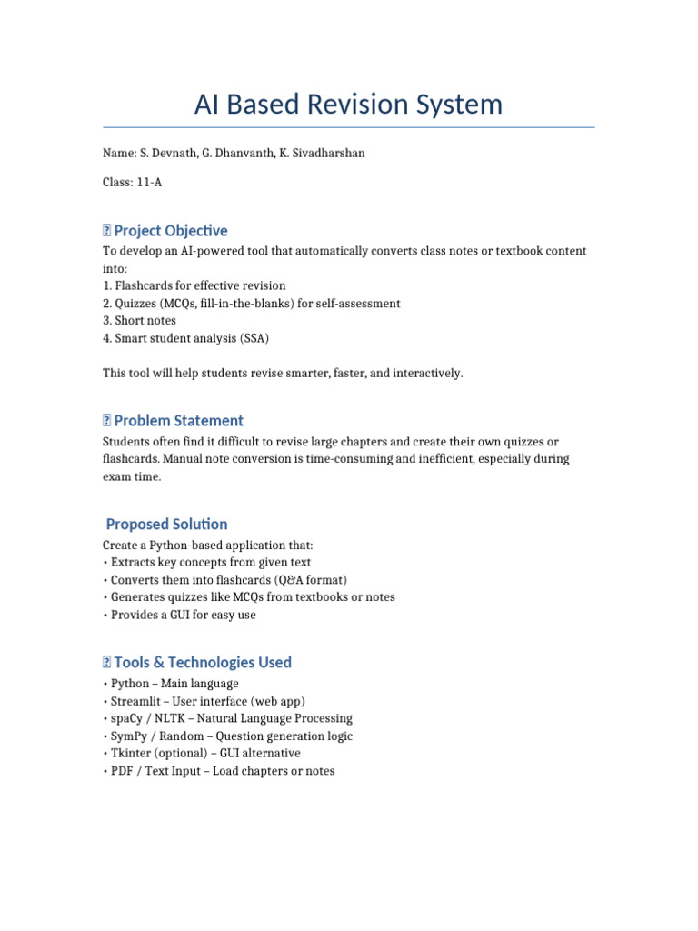 AI-Powered Revision Tool for Students | PDF | Artificial Intelligence ...
