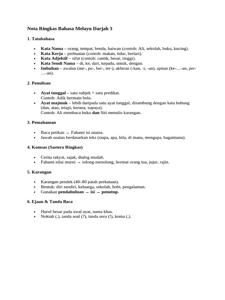 Nota Ringkas BM Darjah 3 | PDF
