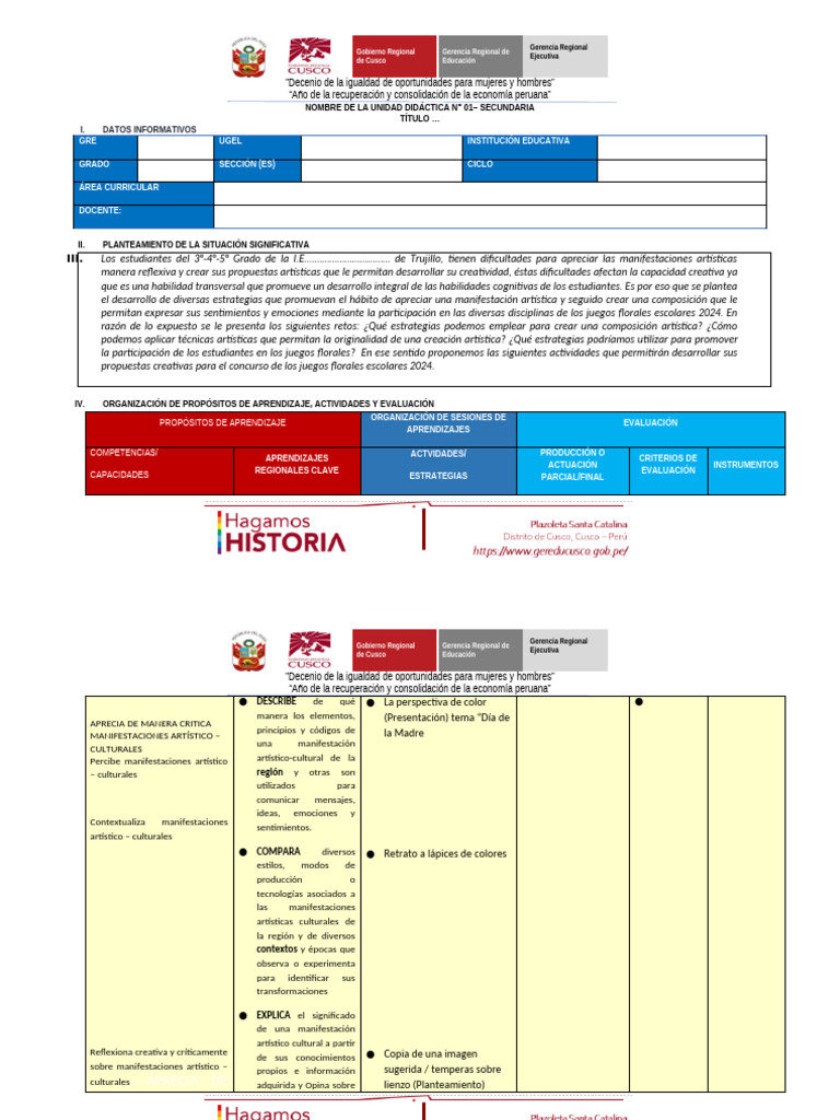 2025 Geredu Esquema Sugerido de Unidad Didáctica | PDF | Aprendizaje | Evaluación