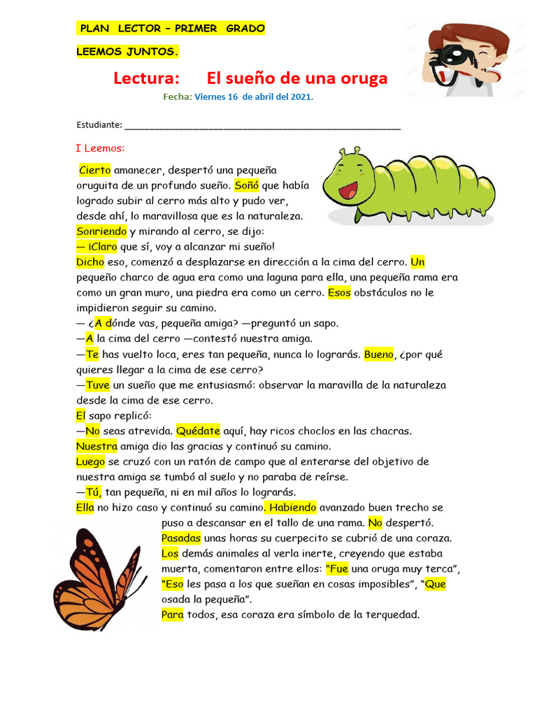 Leemos Juntos. El Sueño de Una Oruga. | PDF