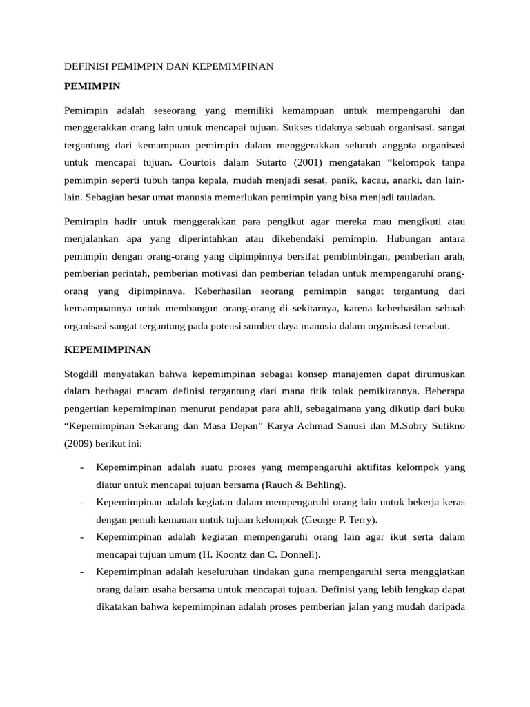 Definisi Pemimpin dan Kepemimpinan | PDF
