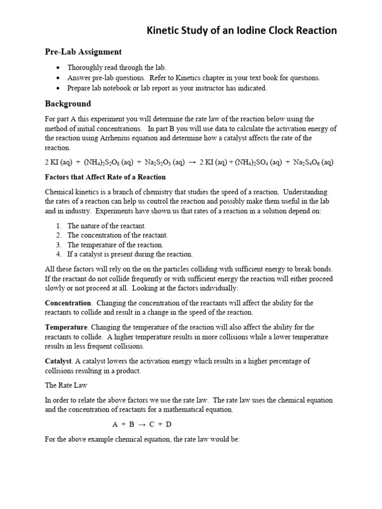 Kinetic Study of An Iodine Clock | PDF | Reaction Rate | Chemical Kinetics