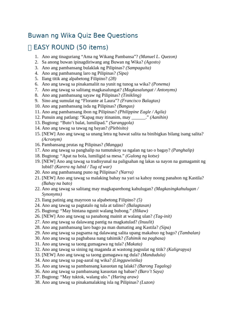 Buwan NG Wika Quiz Bee | PDF