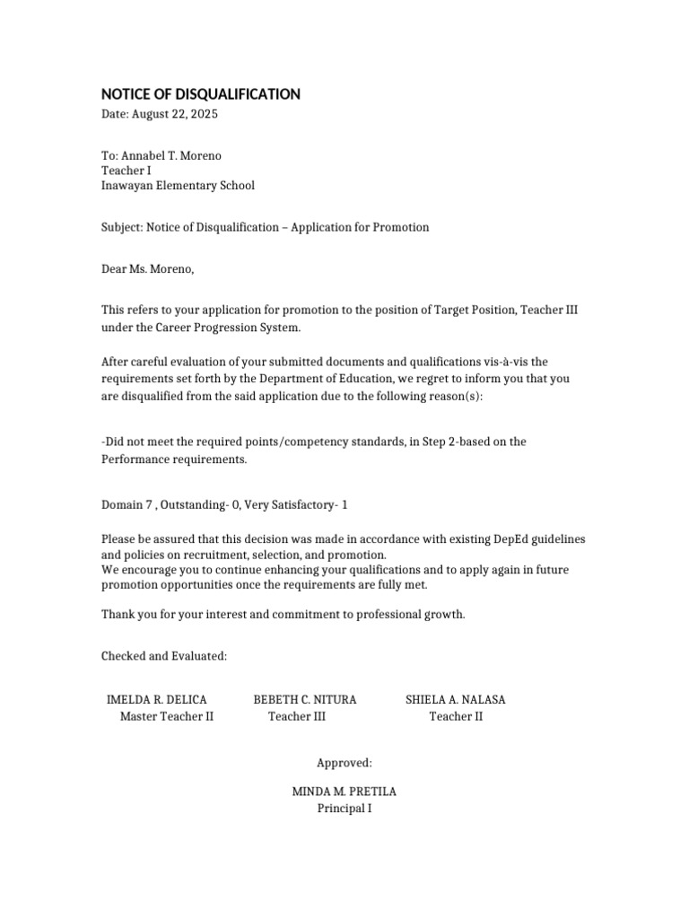 Notice of Disqualification MORENO | PDF