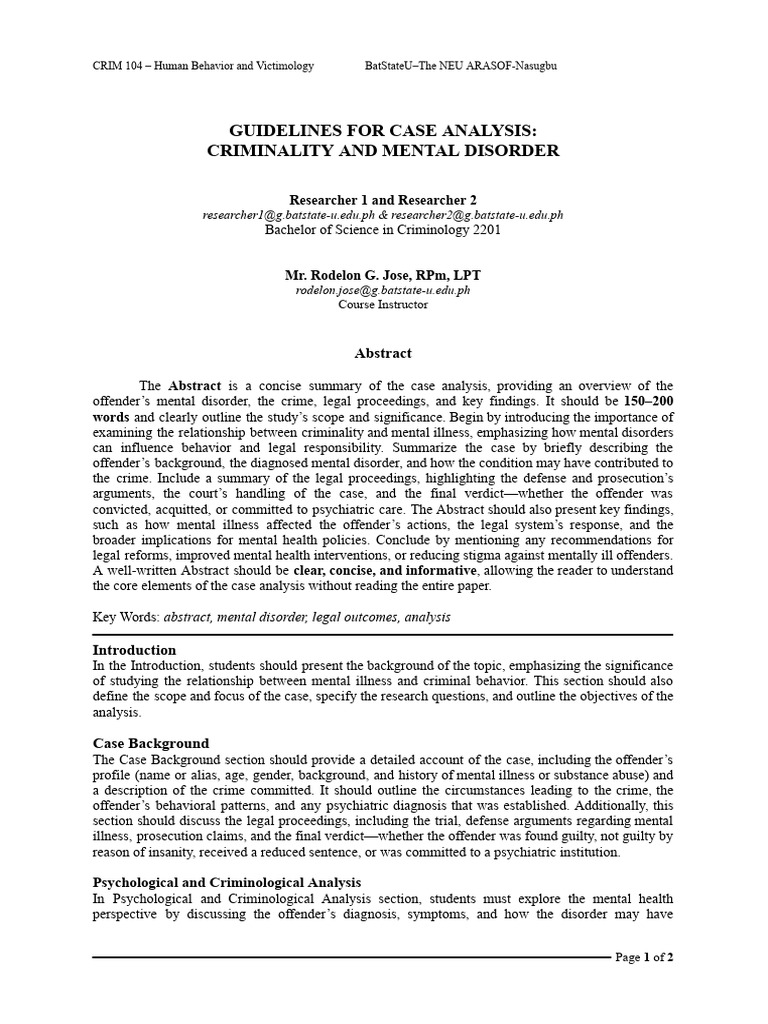 Template For Case Analysis-Criminal Behavior and MD | PDF | Crimes ...