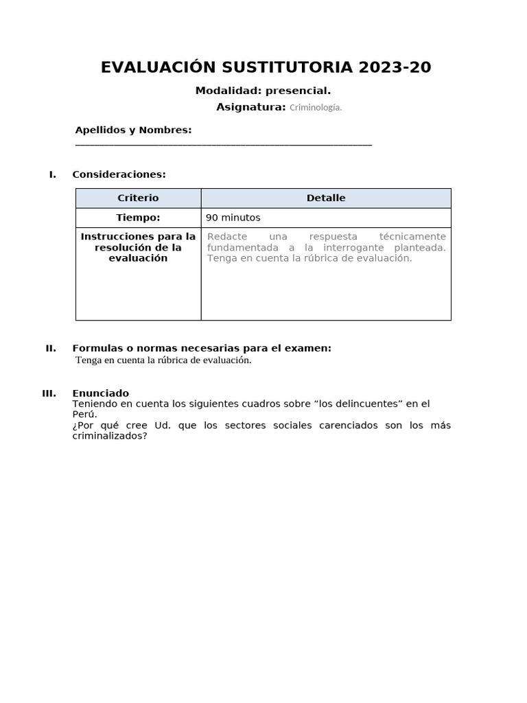 Evaluación Sustitutoria 2023 | PDF