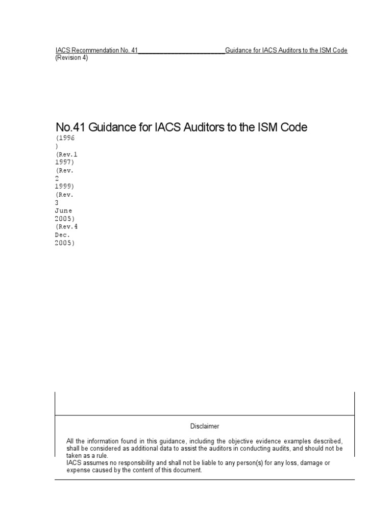 ISM Code Audit Guidance for IACS Auditors | PDF | Audit | Sea Captain