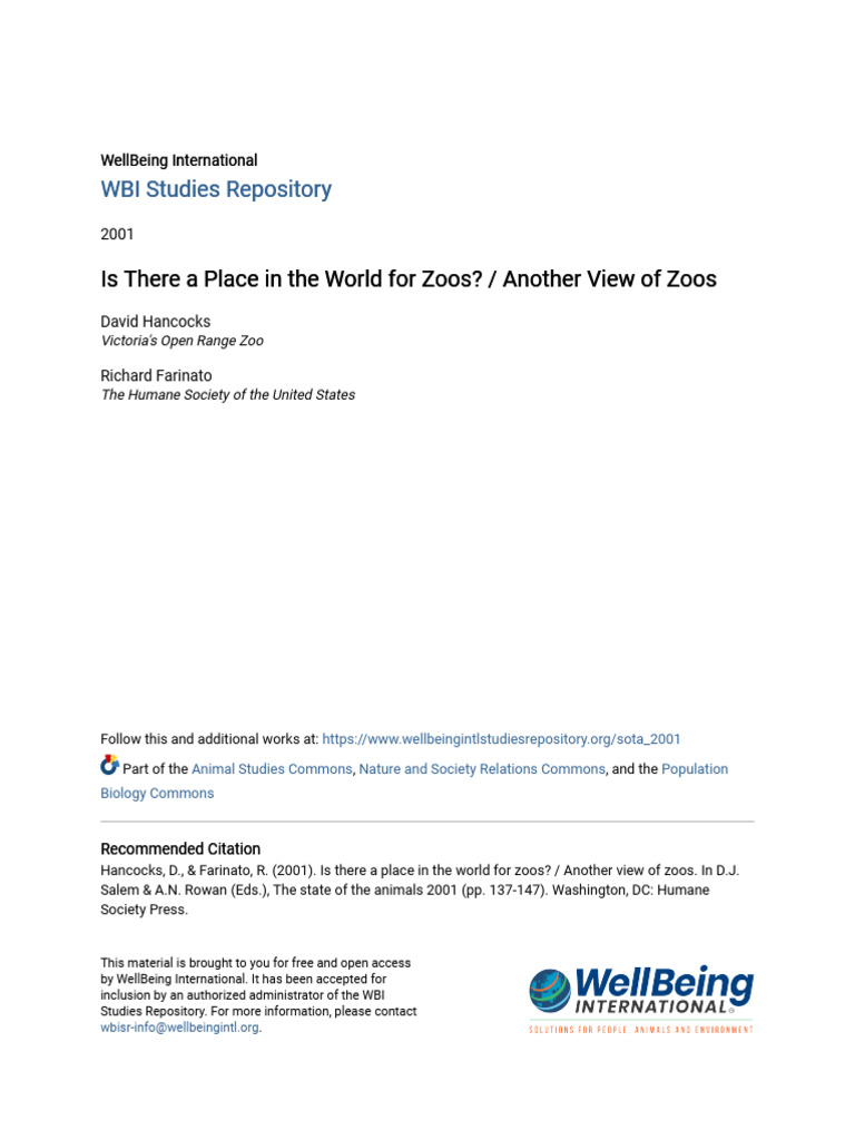 Is There A Place in The World For Zoos? - Another View of Zoos | PDF ...