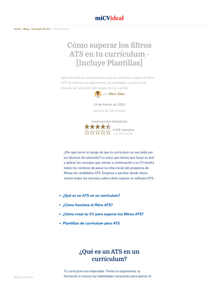 Cómo Superar Los Filtros ATS en Tu Currículum (Incluye Plantillas) PDF ...