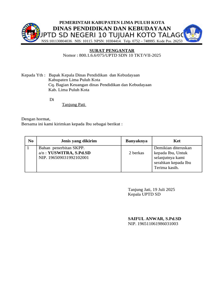 Surat Pengantar SKPP 19 Juli 2025 | PDF