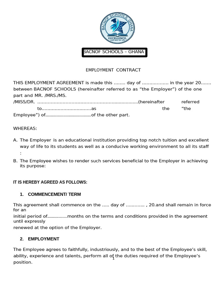 Employment Contract for BACNOF Schools | PDF | Employment | Clothing