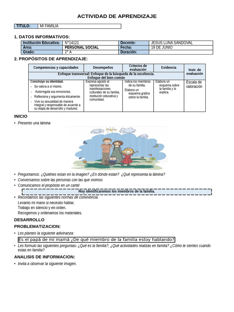Actividad de Aprendizaje: Mi Familia | PDF | Amor