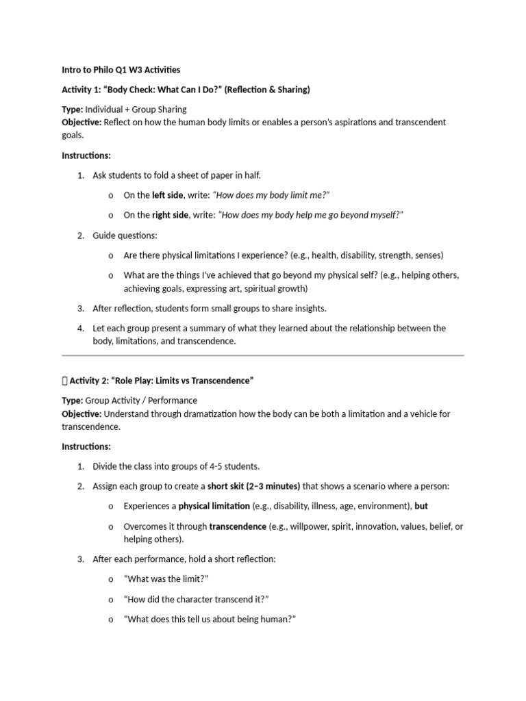 Intro To Philo Q1 W3 Activities | PDF | Psychology | Psychological Concepts