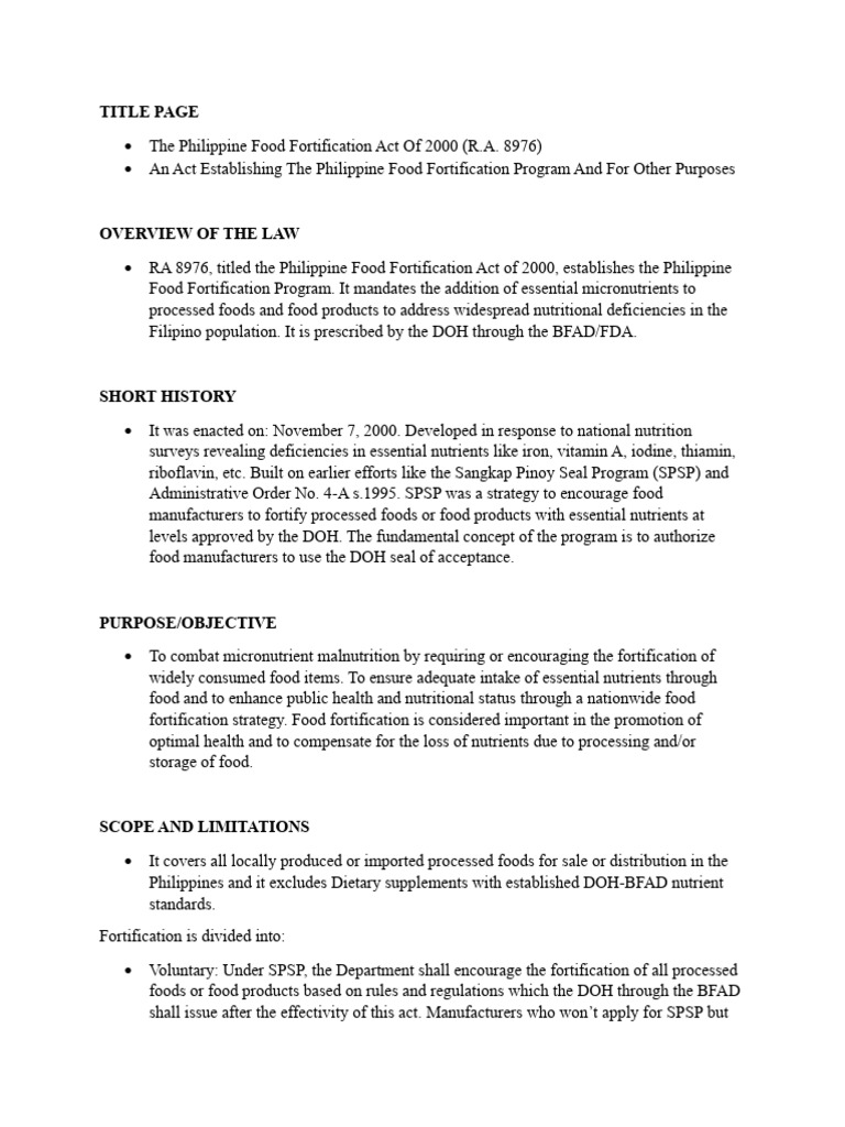 Gellada_r.a.8976-Food Fortification Act Write-up | PDF | Nutrients ...