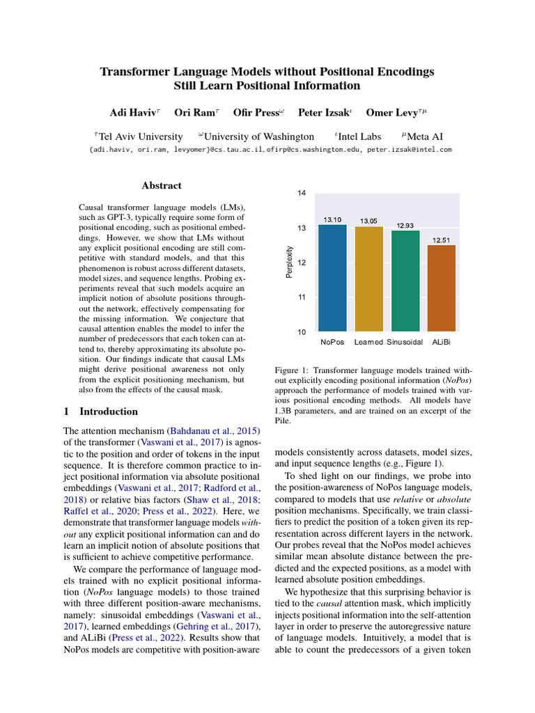 Transformer Language Models Without Positional Encodings Still Learn Positional Information ...