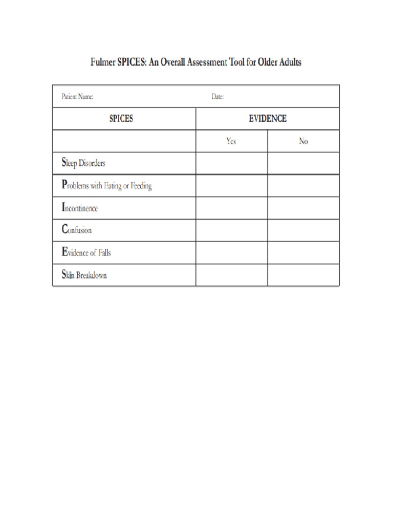 Fulmer SPICES Assessment Tool 1 | PDF