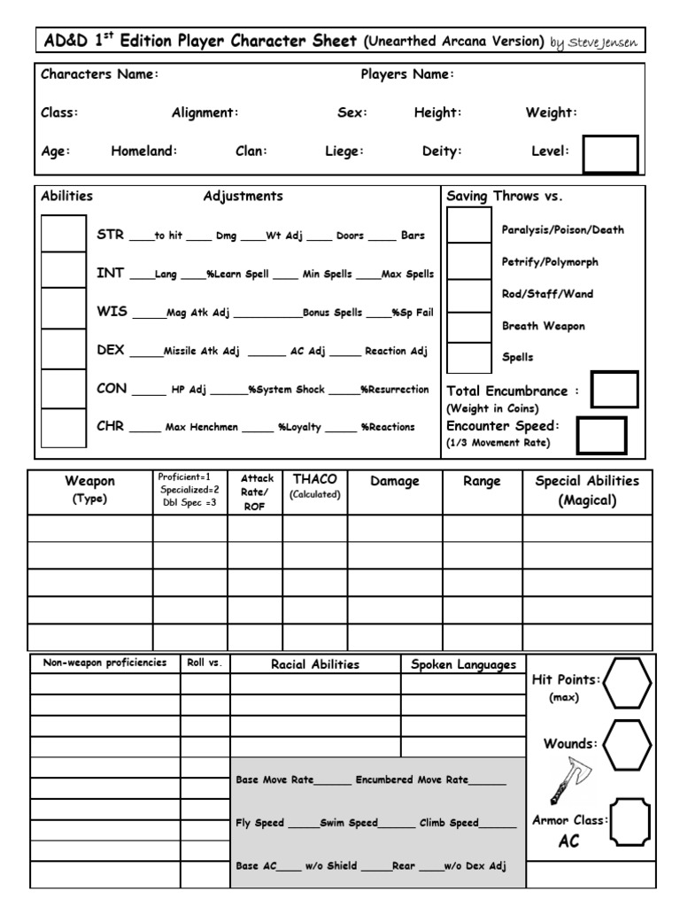 AD&D 1st Edition Character Sheet Guide | PDF | Dungeons & Dragons ...