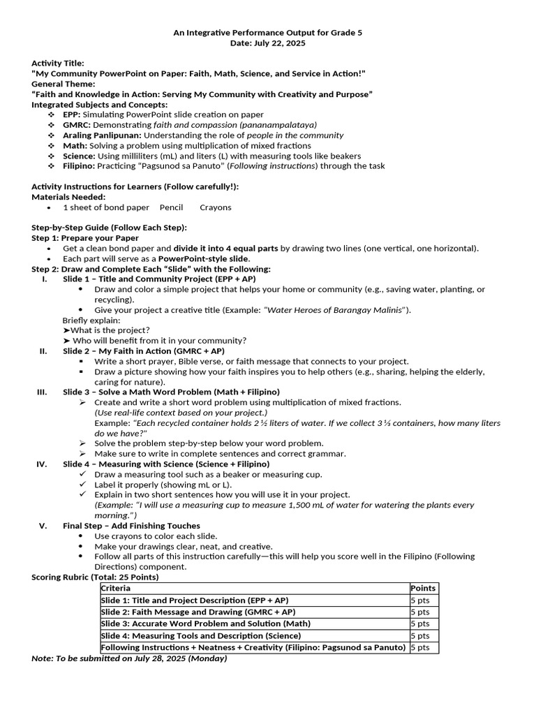 Integrative Performance Activity For Grade 5 | PDF | Human Communication | Cognition