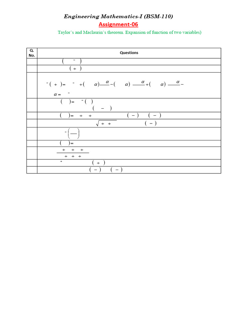 Assignment-06 Taylor & Maclaurin Series | PDF | Mathematical Analysis | Complex Analysis