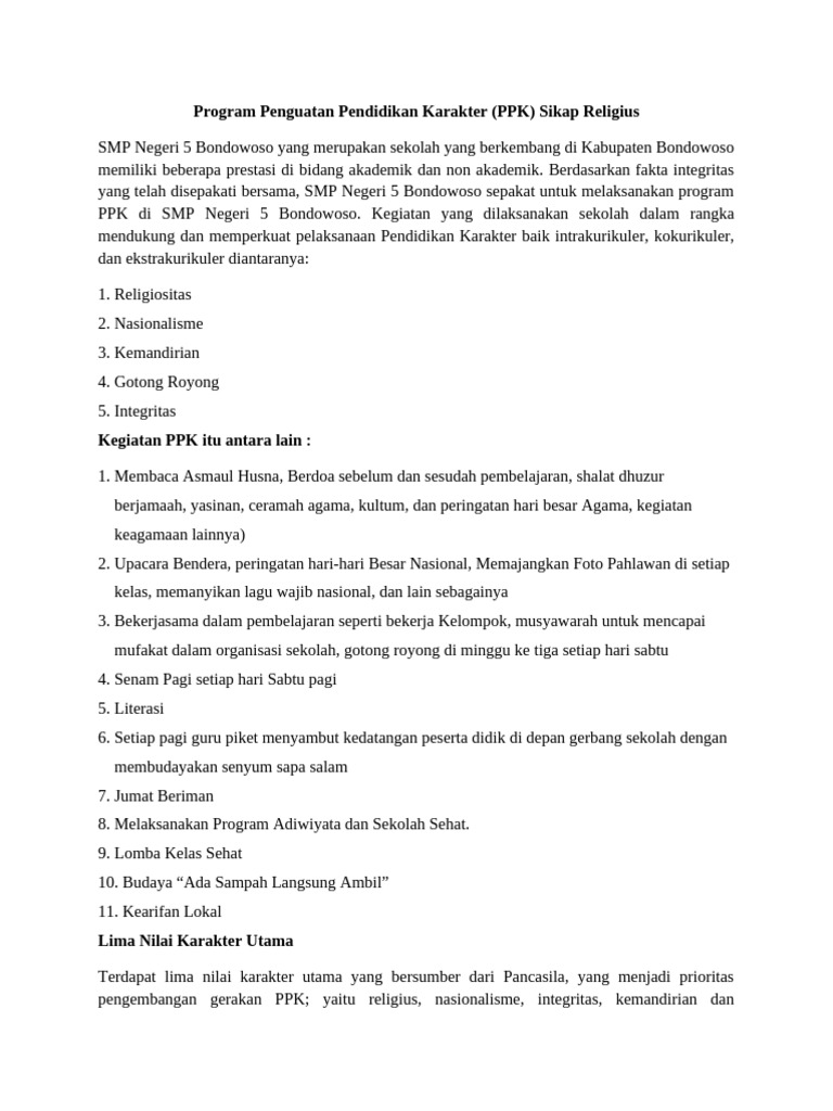 Program Penguatan Pendidikan Karakter PPK | PDF