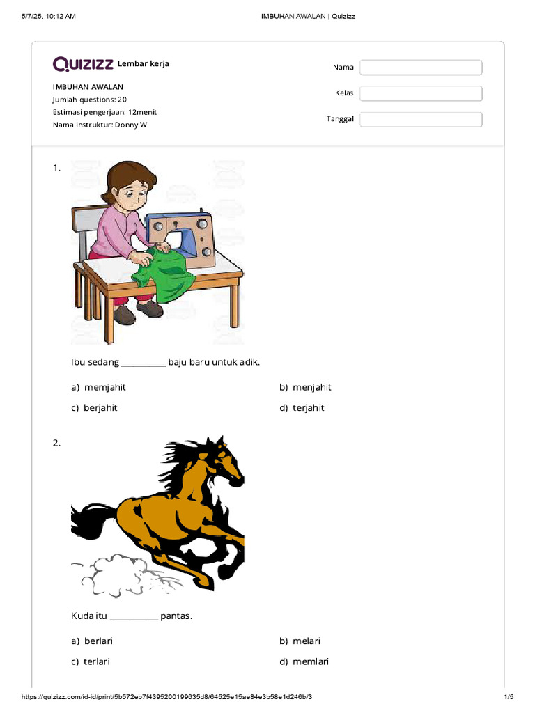Kuis Imbuhan Awalan Bahasa Melayu | PDF