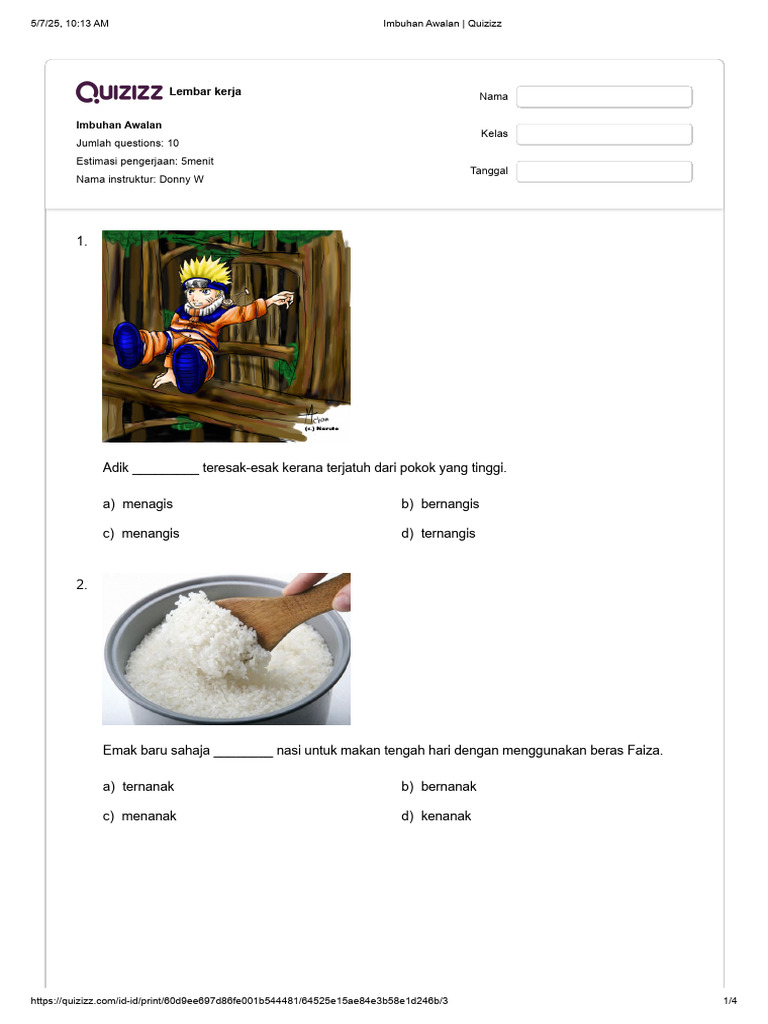 Latihan Imbuhan Awalan Bahasa Melayu | PDF