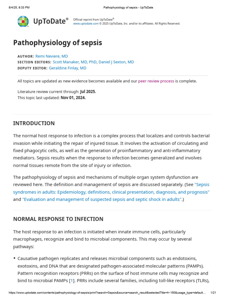 Sepsis Pathophysiology Explained | PDF | Inflammation | Coagulation