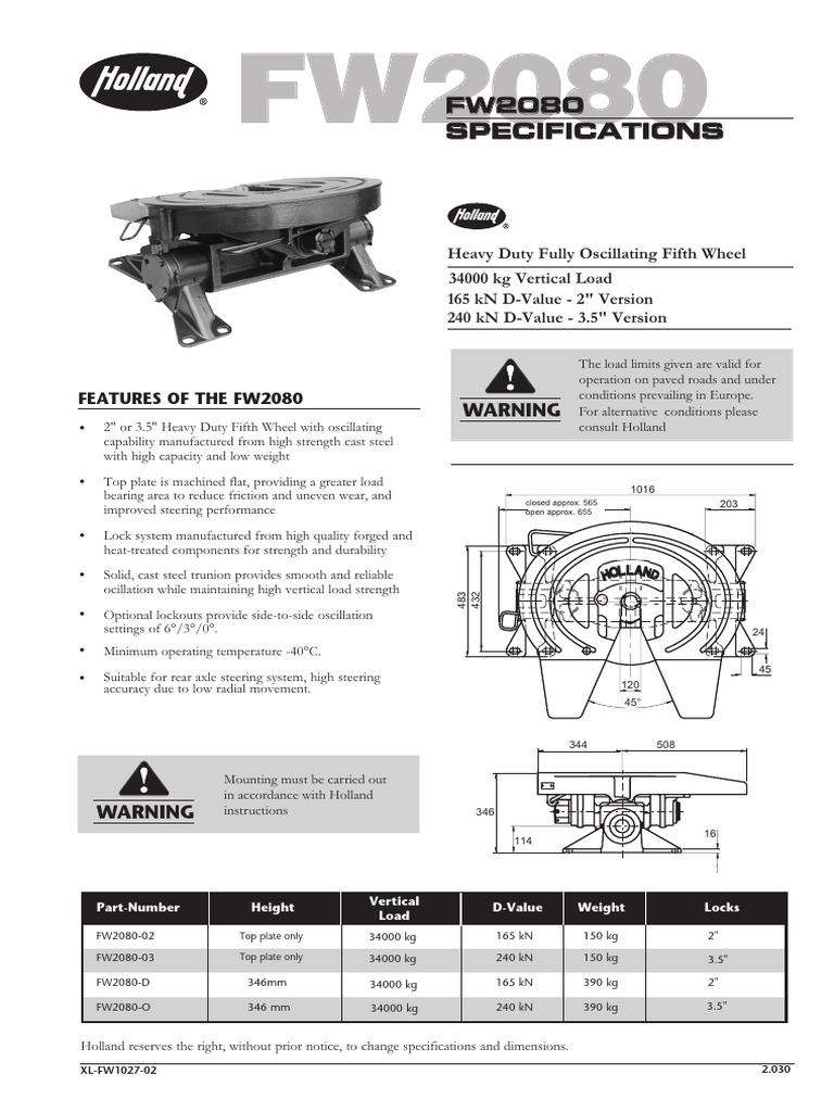 FW2080 Fifth Wheel Specifications | PDF | Steering | Nut (Hardware)