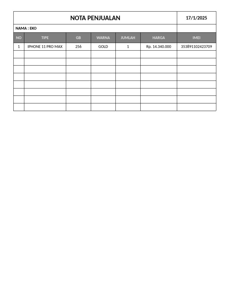 Nota Penjualan Iphone | PDF
