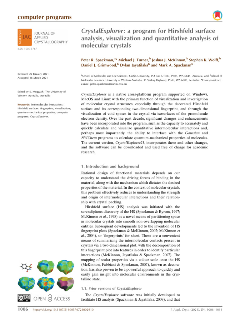 H1 (Crystal Explorer | PDF | Molecules | Applied And Interdisciplinary ...