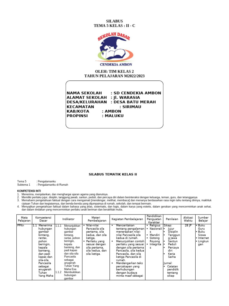 Silabus Kelas 2 Tema 5 | PDF