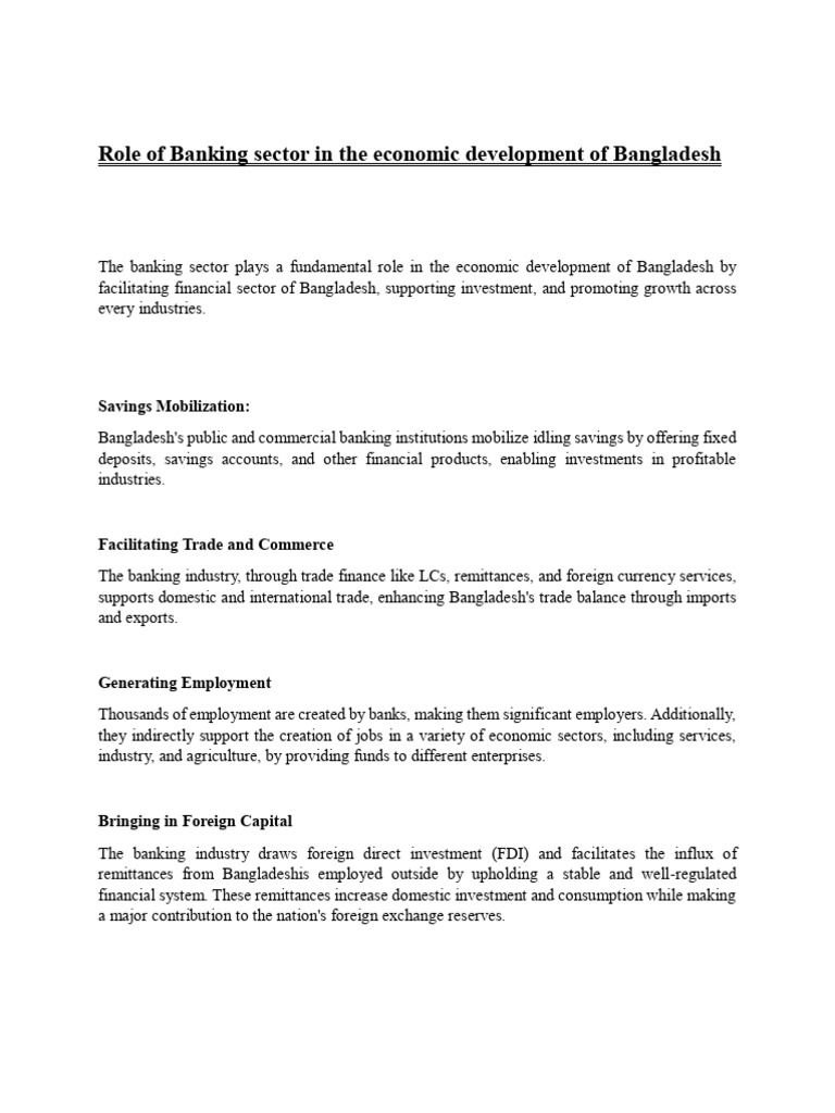 Role of Banking Sector in The Economic Development of Bangladesh | PDF ...
