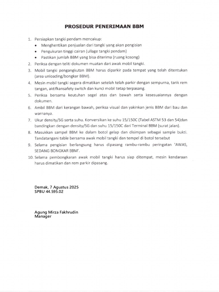 Prosedur Penerimaan BBM | PDF