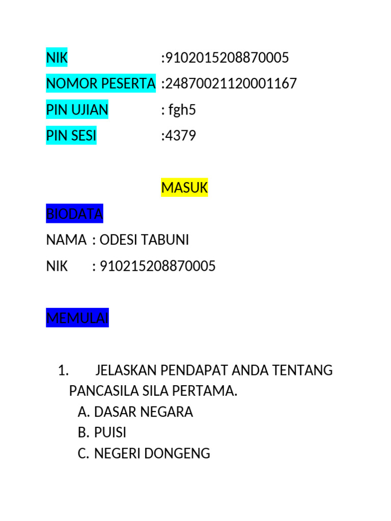 Simulasi Test Odesi Tabuni | PDF