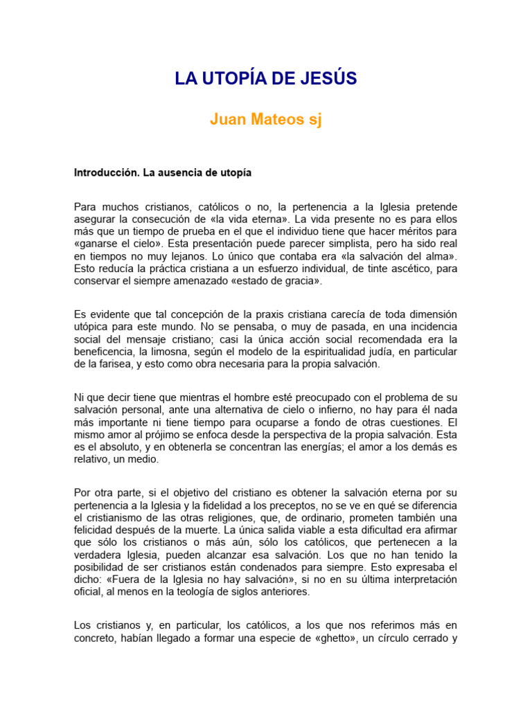 La Utopía de Jesús - Juan Mateos | PDF | Jesús | Salvación