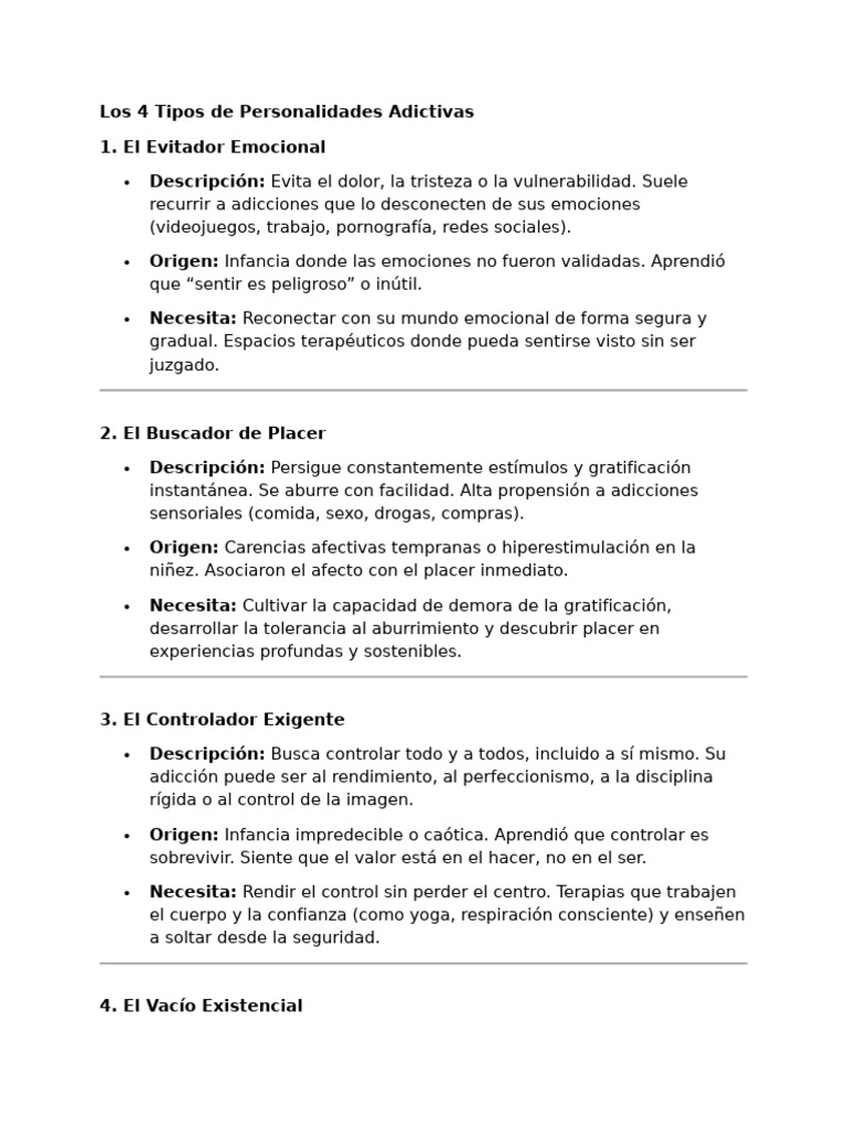 Los 4 Tipos de Personalidades Adictivas | PDF | Las emociones | Placer