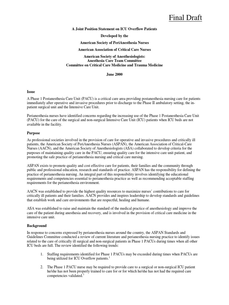 A Joint Position Statement On ICU Overflow Patients by ASPAN | PDF ...