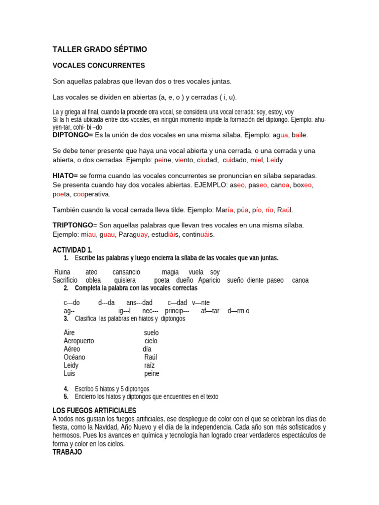 Taller Grado Séptimo | PDF | Vocal | Fonética