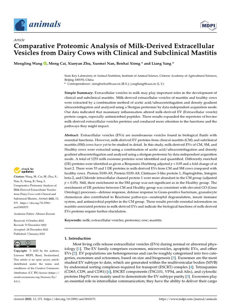 Comparative Proteomic Analysis of Milk-Derived Ext | PDF | Tandem Mass ...