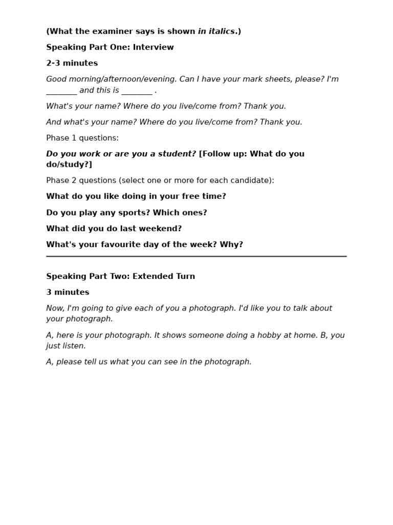 Speaking Practice Test 1 | PDF