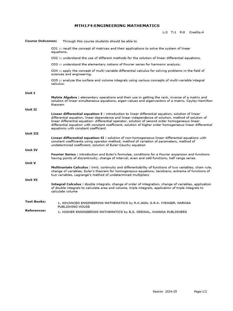 Math(Syllabus) | PDF | Equations | Differential Equations