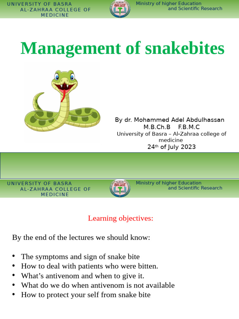 Management of Snake Bite | PDF | Medicine | Diseases And Disorders