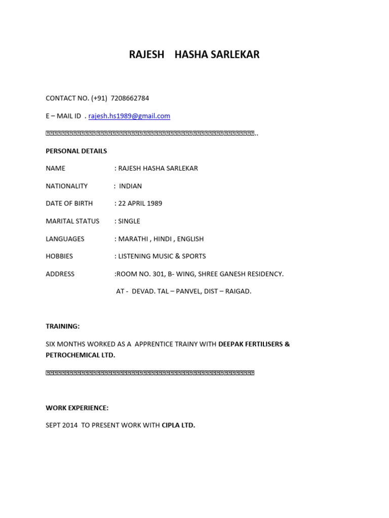 Rajesh Hasha Sarlekar Resume | PDF