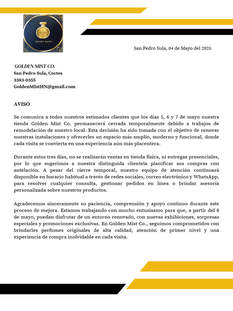 Ejemplo de Aviso de Una Empresa Con Su Formato | PDF