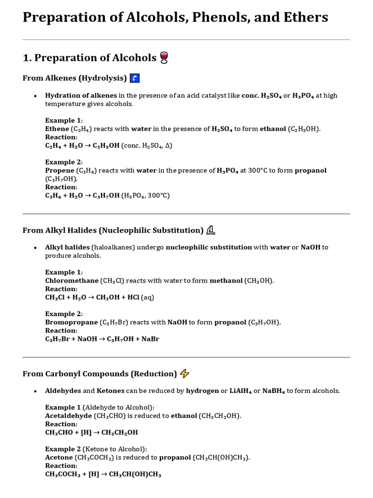 Synthesis of Alcohols, Phenols, Ethers | PDF | Ether | Chemical Compounds